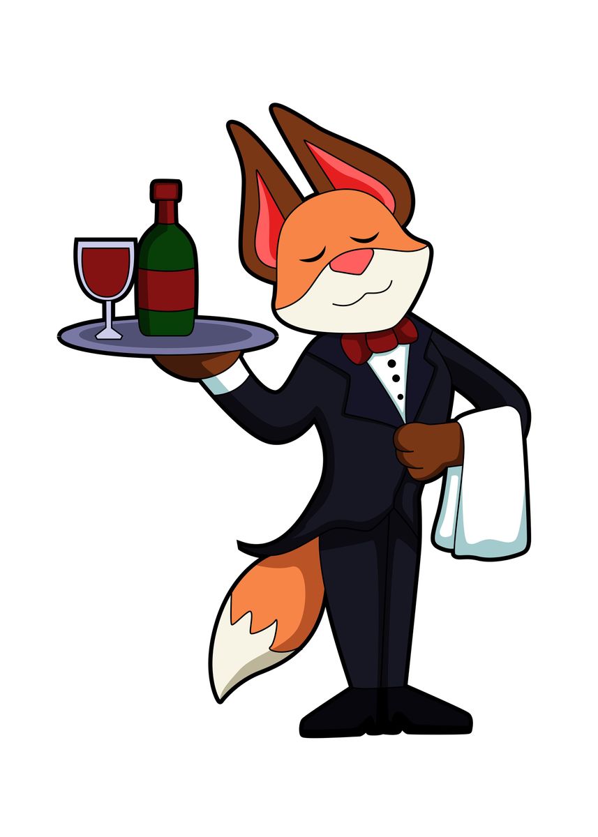 'Fox Alcohol Glass of Wine' Poster, picture, metal print, paint by ...