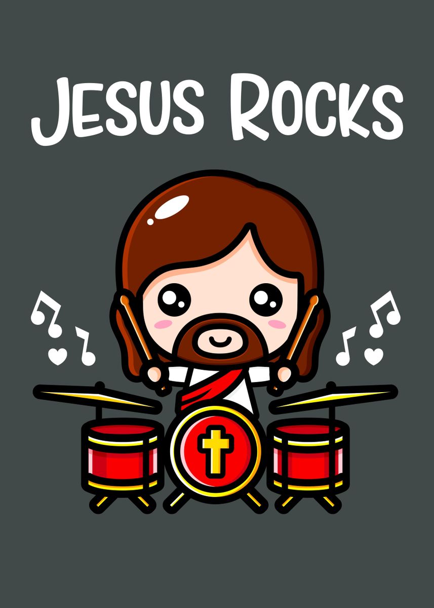'Jesus Rocks Cute Drummer' Poster by Foxxy Merch | Displate