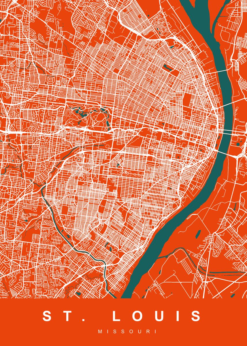 'St Louis City Map Missouri' Poster, picture, metal print, paint by ...