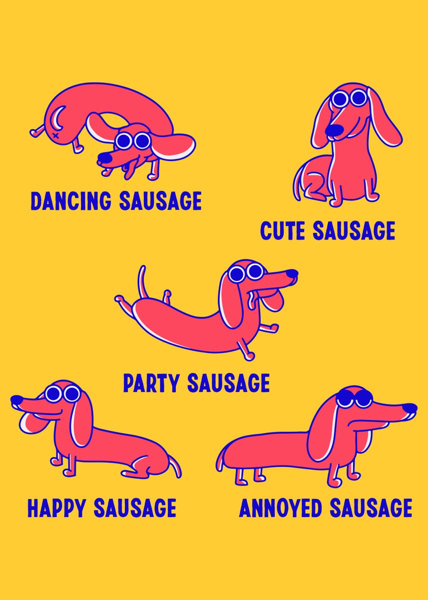 'Funny Sausage Dog Moods' Poster by Philip Anders | Displate