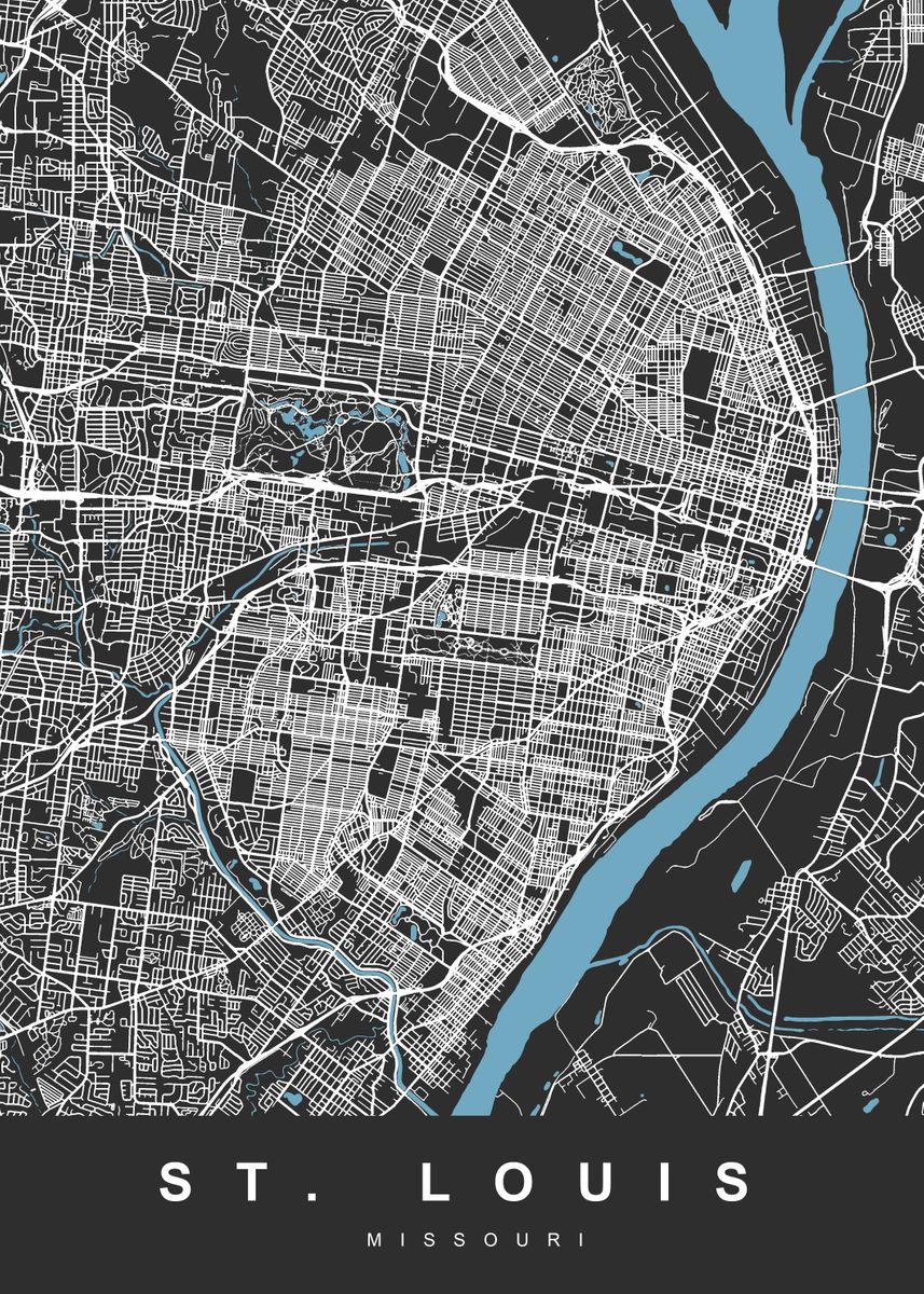 'St Louis City Map Missouri' Poster, picture, metal print, paint by ...