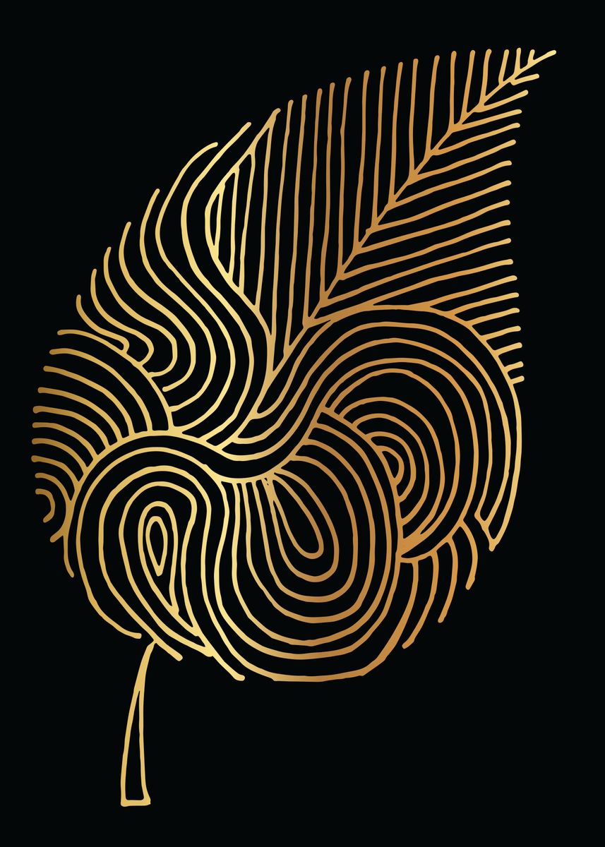 'Gold Abstract Leaf Lines' Poster by Maricris M | Displate