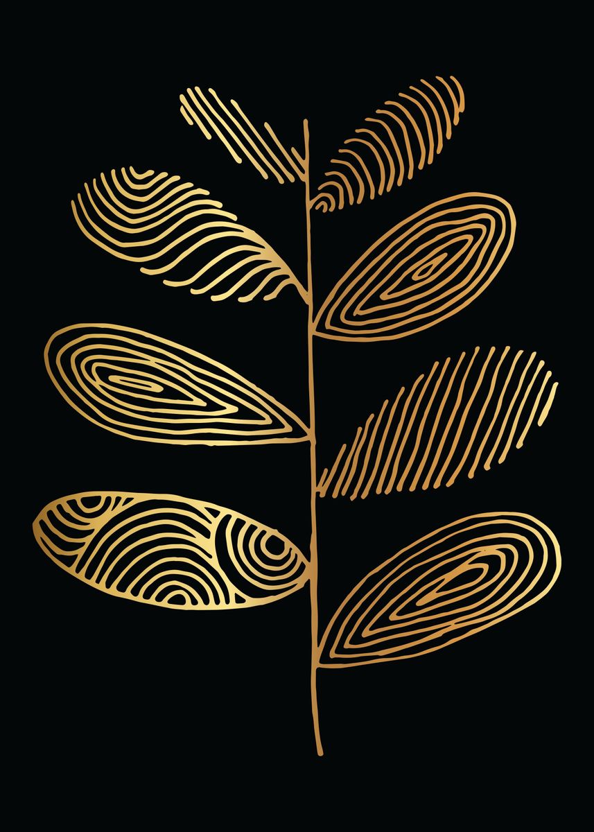 'Gold Abstract Leaf Lines' Poster, picture, metal print, paint by ...