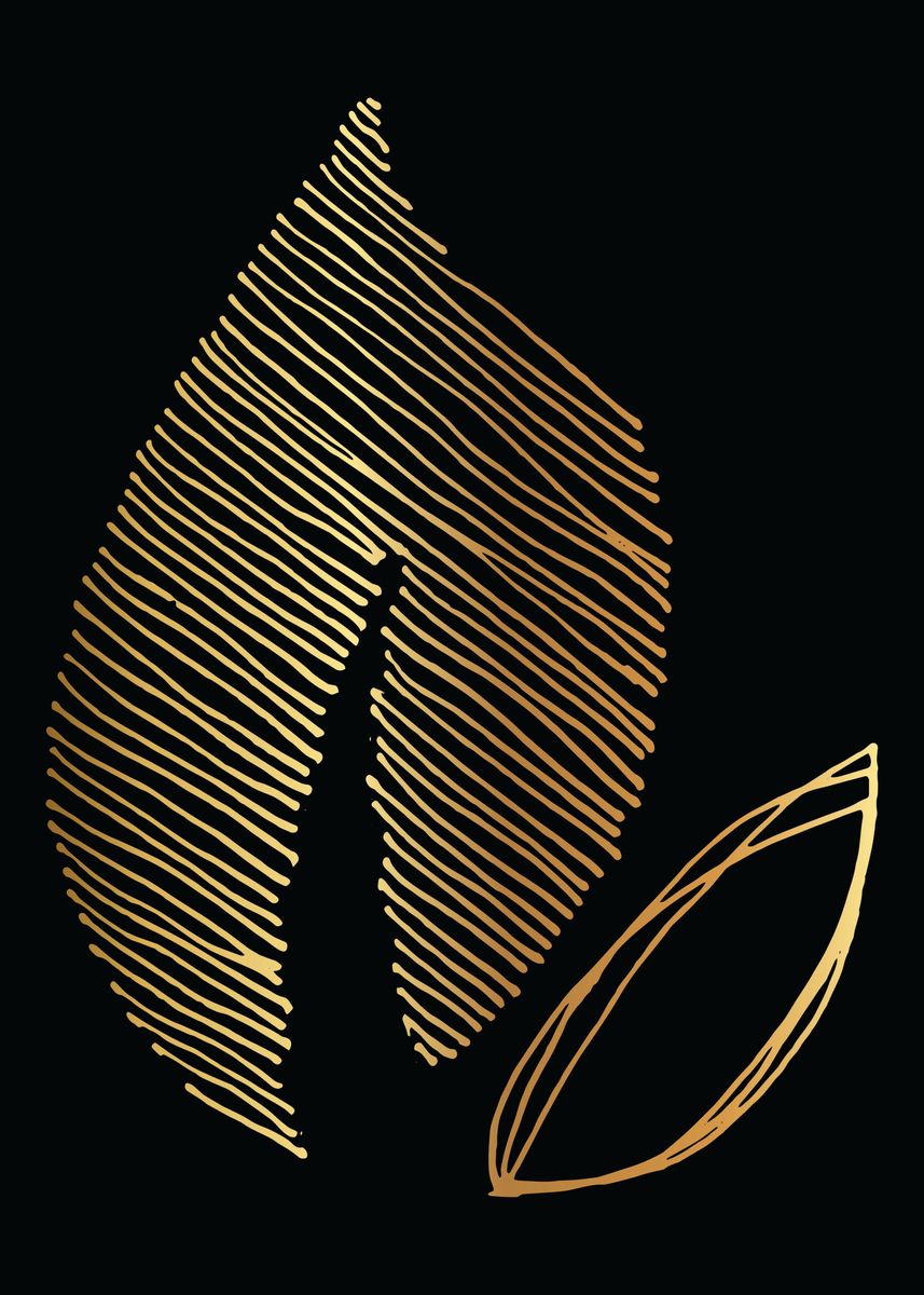 'Gold Abstract Leaf Lines' Poster, picture, metal print, paint by ...