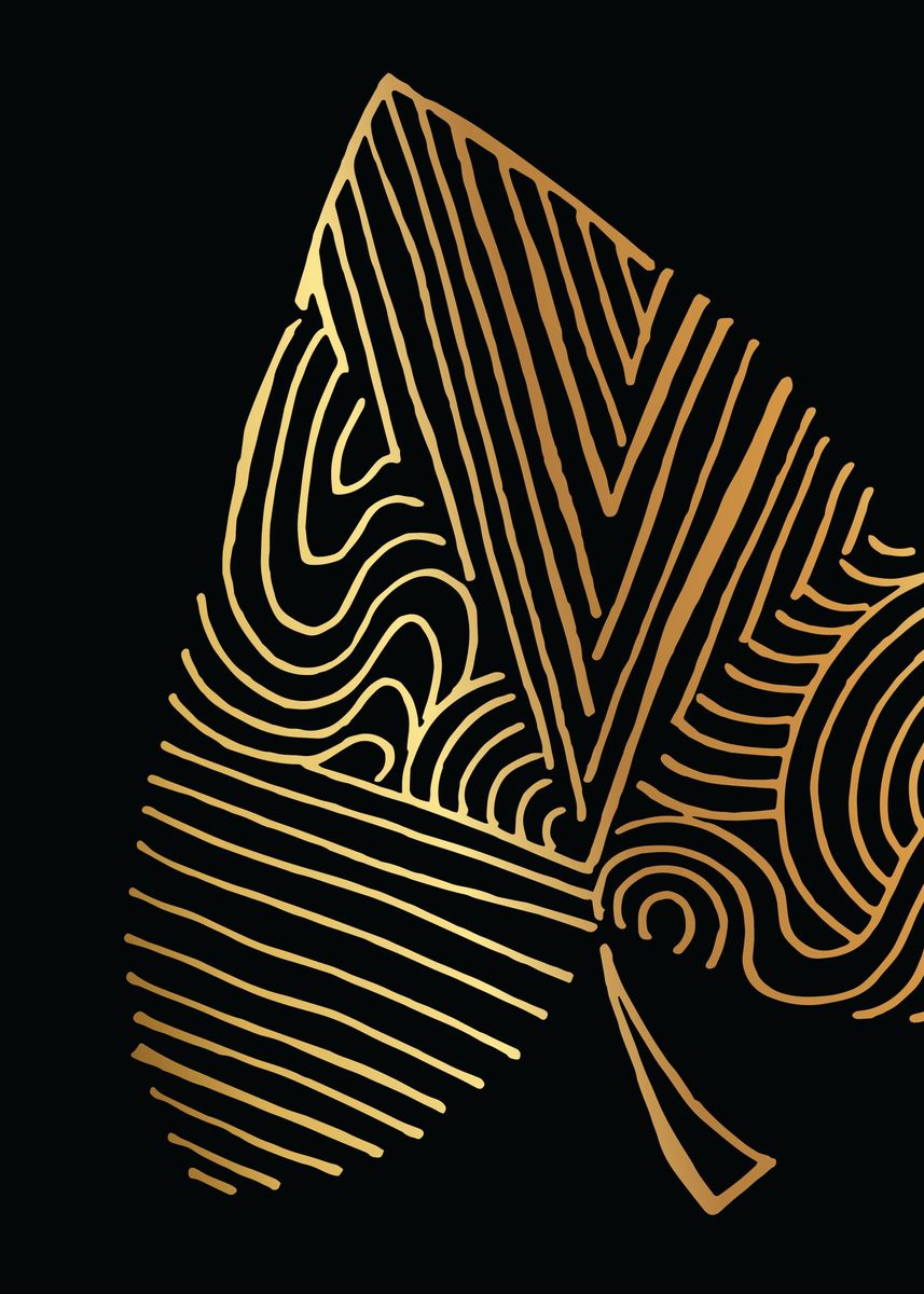 'Gold Abstract Leaf Lines' Poster, picture, metal print, paint by ...