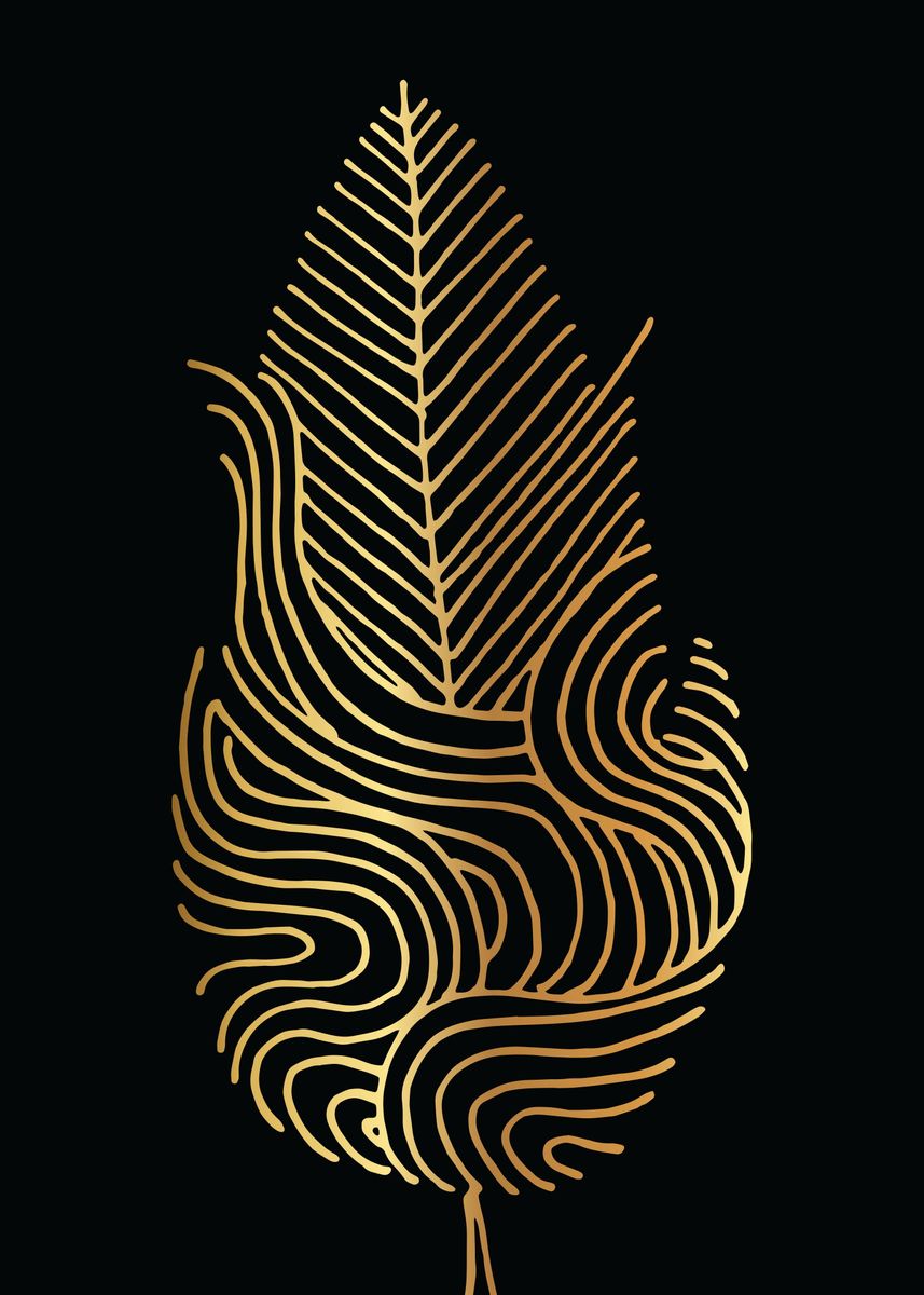 'Gold Abstract Leaf Lines' Poster by Maricris M | Displate
