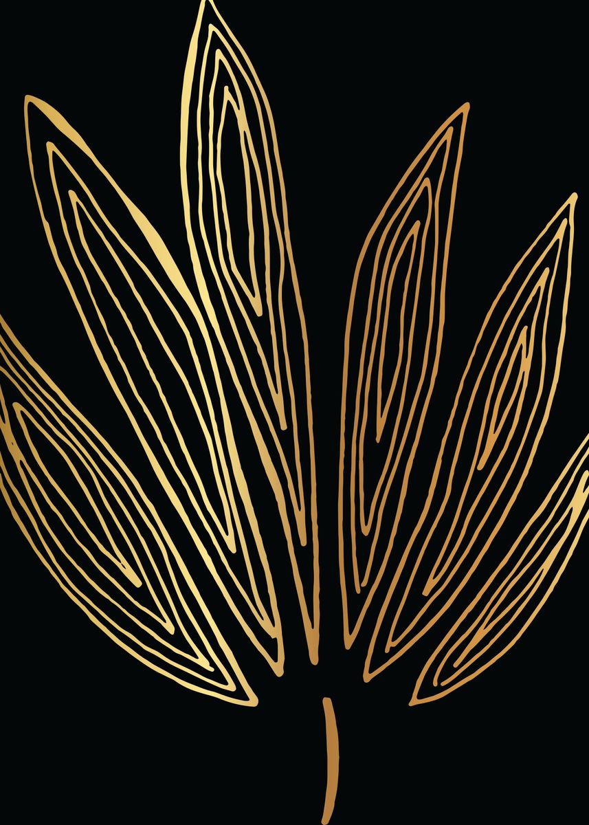 'Gold Abstract Leaf Lines' Poster by Maricris M | Displate