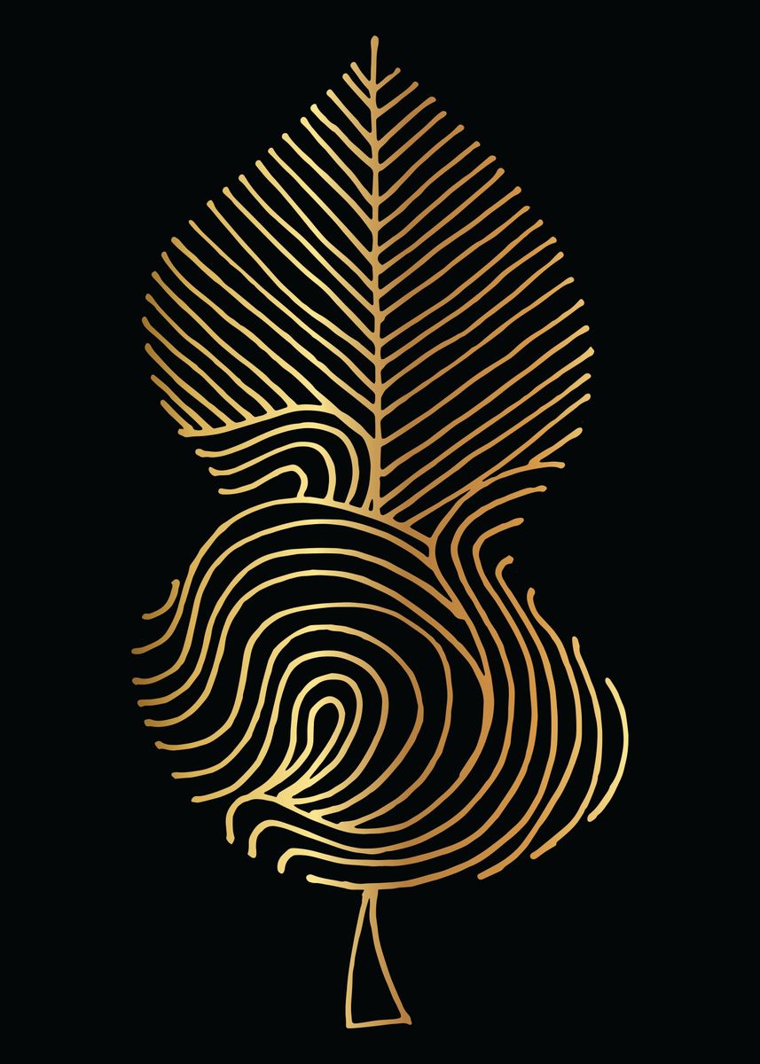 'Gold Abstract Leaf Lines' Poster by Maricris M | Displate