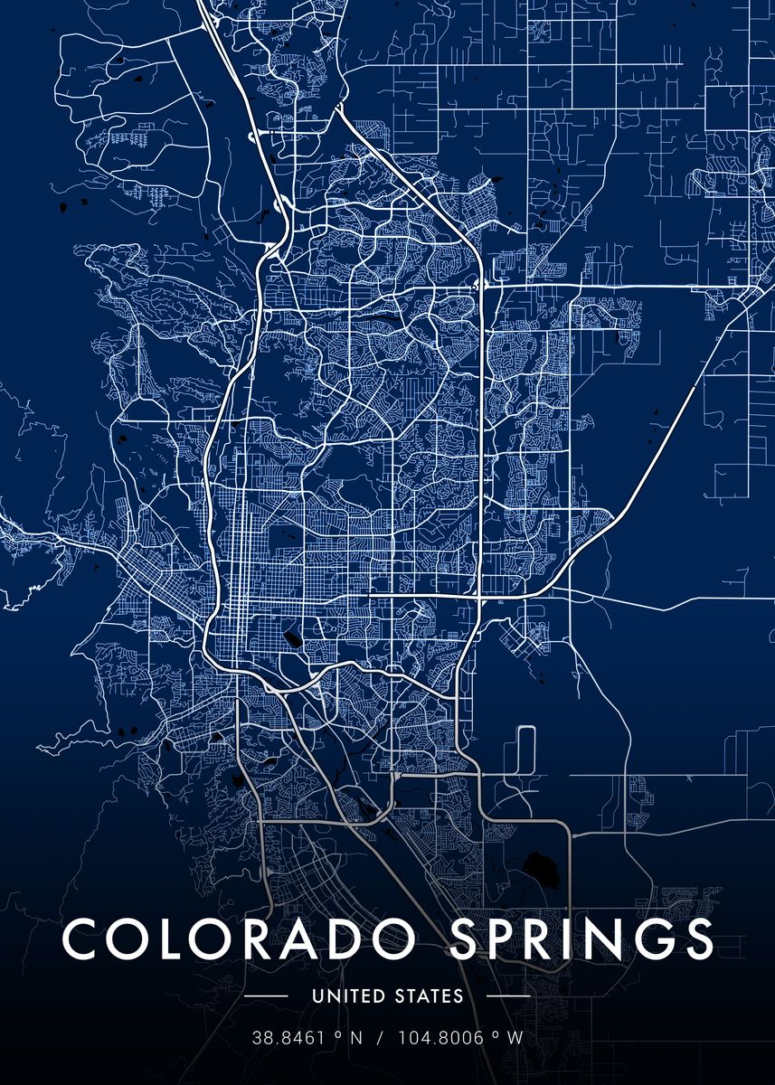 'Colorado Springs City Map' Poster, picture, metal print, paint by MVDZ ...