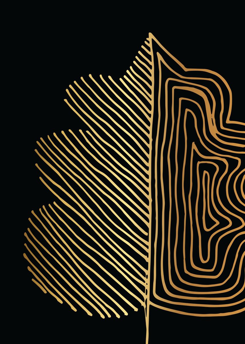 'Gold Abstract Leaf Lines' Poster, picture, metal print, paint by ...
