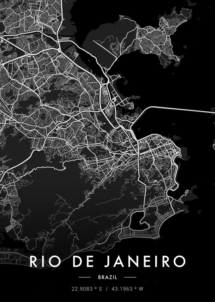 'Rio de Janeiro City Map' Poster, picture, metal print, paint by MVDZ ...