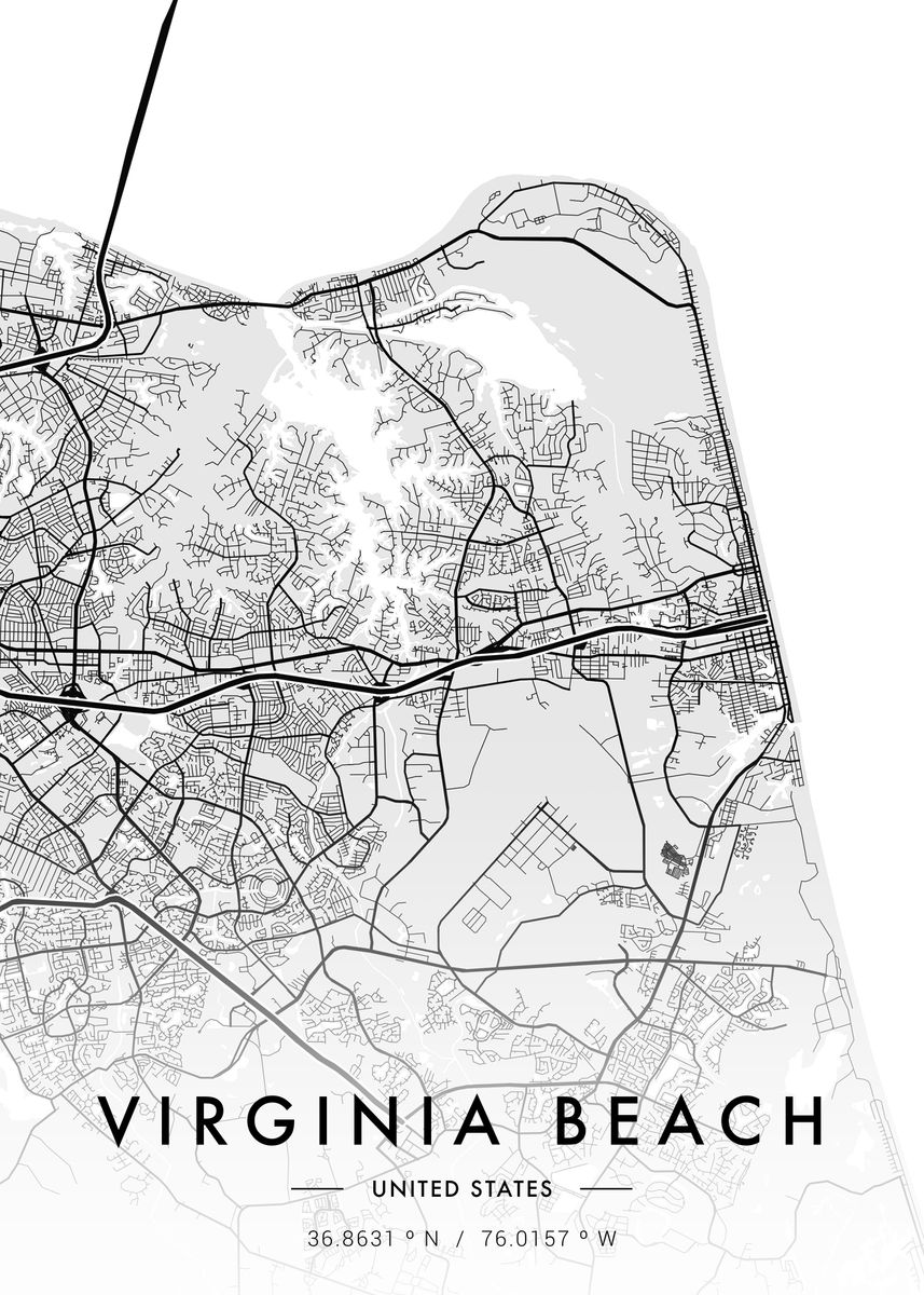 'Virginia Beach City Map' Poster, picture, metal print, paint by MVDZ ...