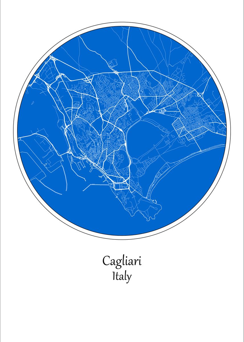 'Cagliari Map Italy' Poster, picture, metal print, paint by Gigi Bgm ...