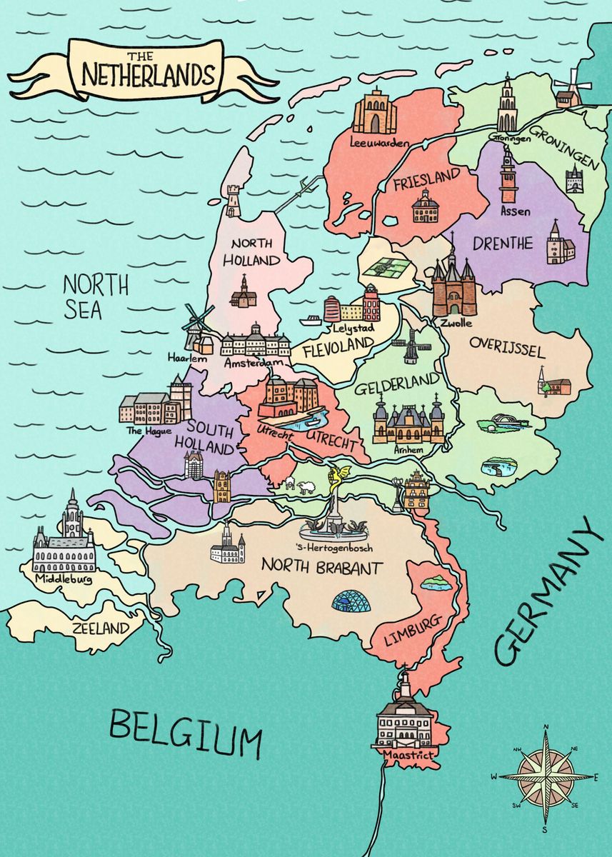'Colorful Netherlands Map ' Poster, picture, metal print, paint by ...