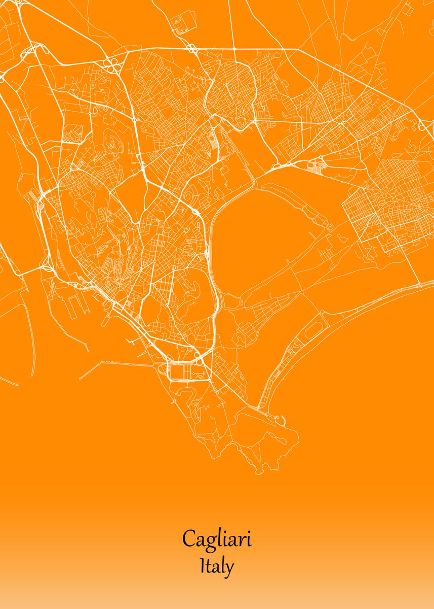 'Cagliari Map Italy' Poster, picture, metal print, paint by Gigi Bgm ...