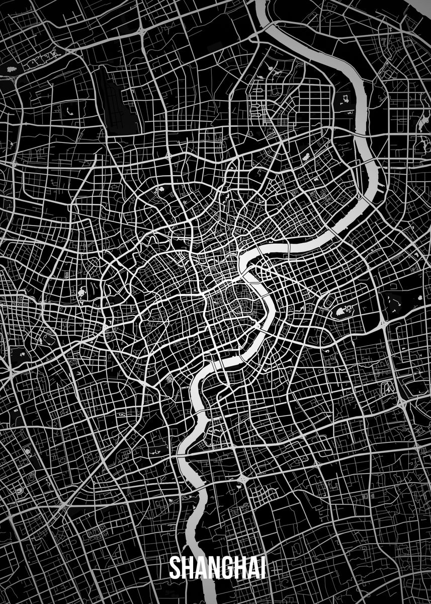 'Shanghai dark map' Poster, picture, metal print, paint by LUNGHISTE ...