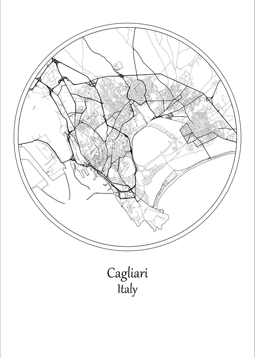 'Cagliari Map Italy' Poster, picture, metal print, paint by Gigi Bgm ...