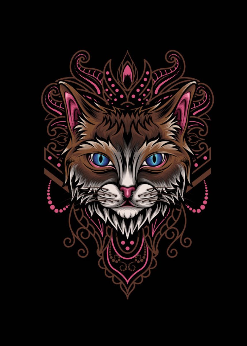 'Cat' Poster, picture, metal print, paint by Kin Limpin | Displate