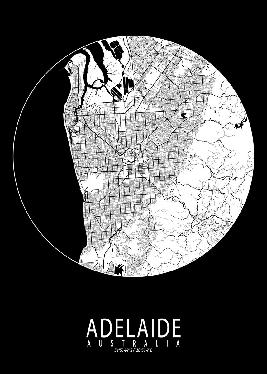 'Adelaide City Map Moon' Poster, picture, metal print, paint by deMAP Studio | Displate