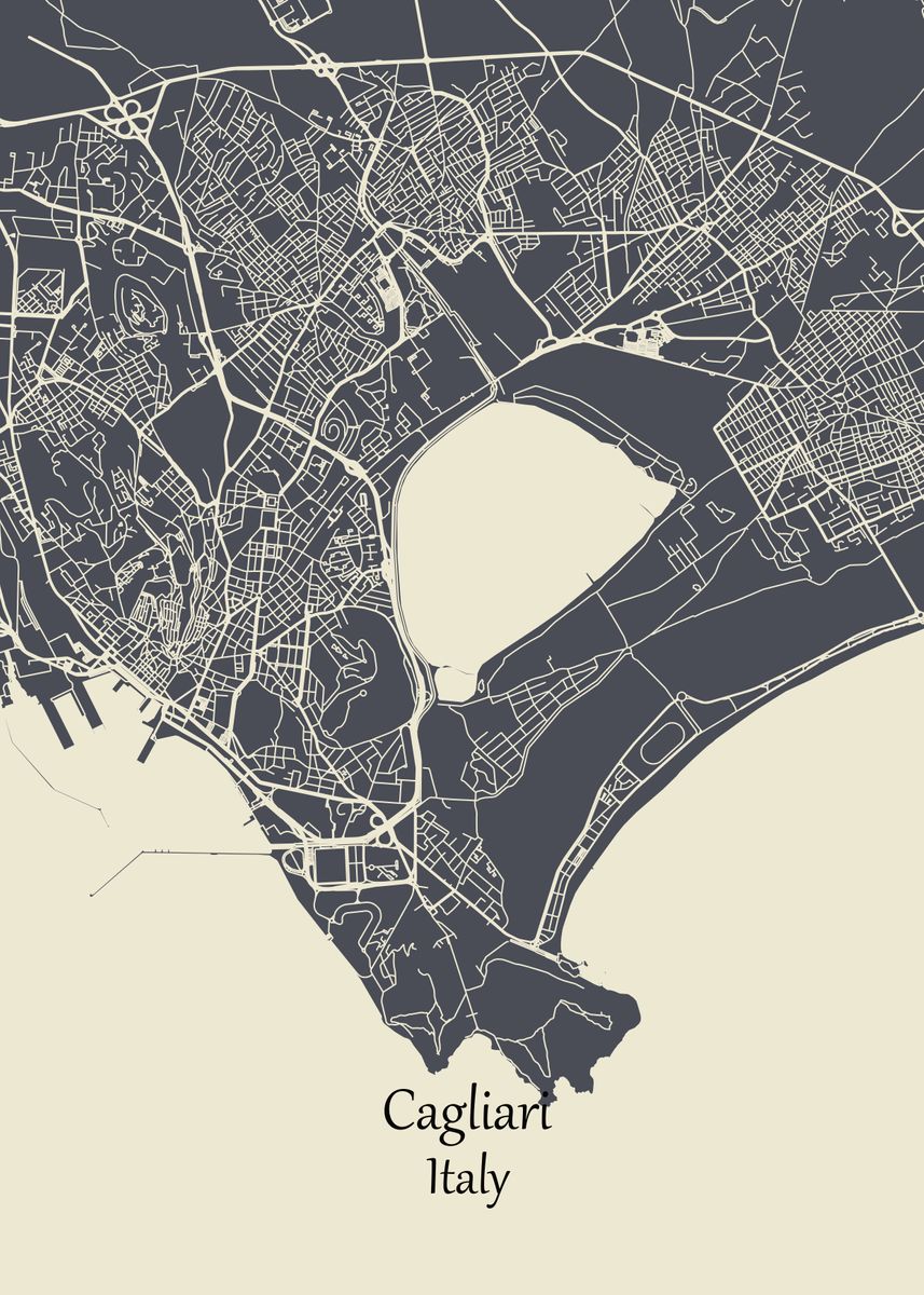 'Cagliari Map Italy' Poster, picture, metal print, paint by Gigi Bgm ...
