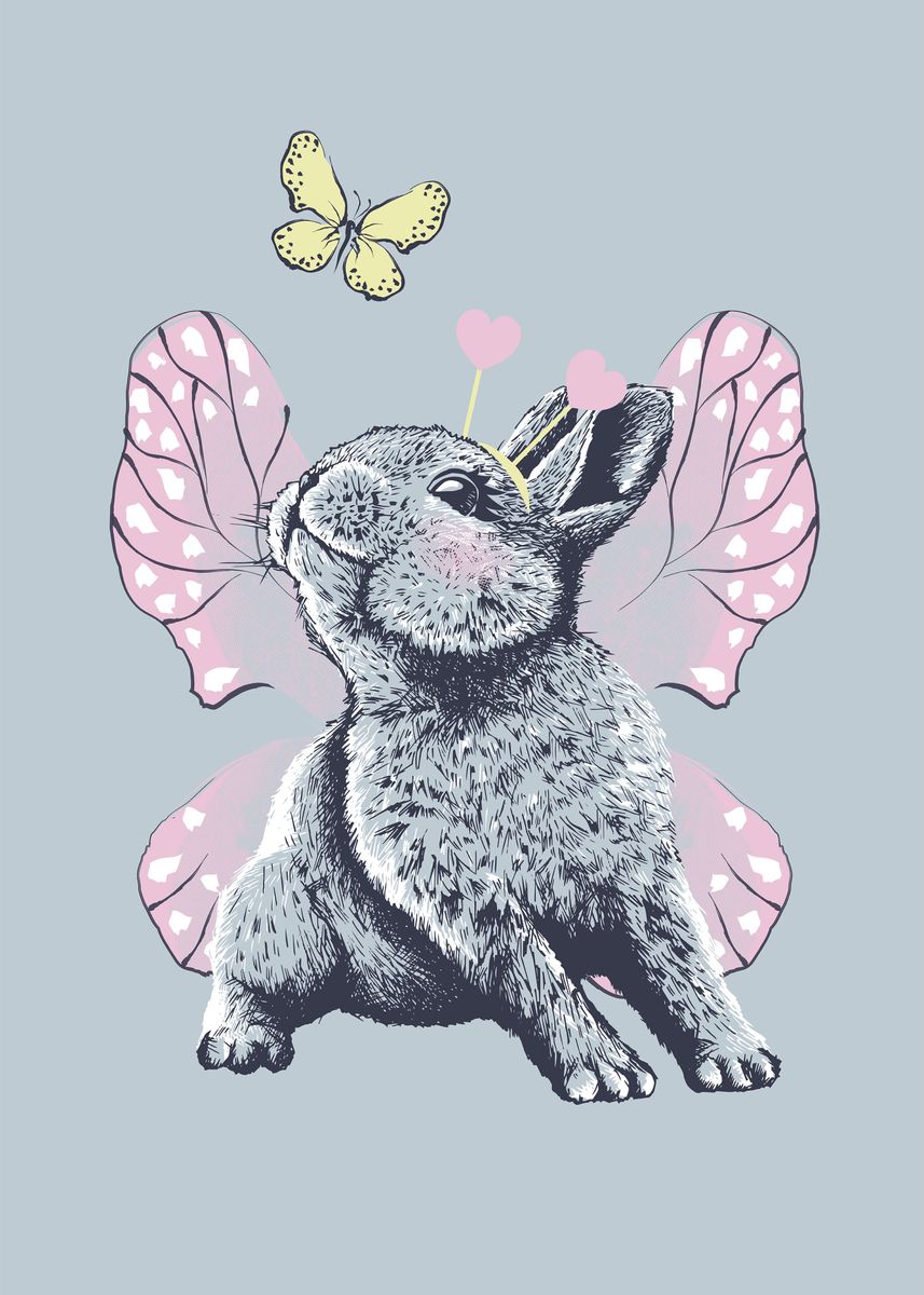 'bunny with butterfly wings' Poster, picture, metal print, paint by ...
