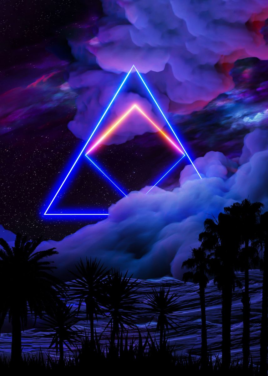 'Neon palms landscape' Poster, picture, metal print, paint by Synthwave ...