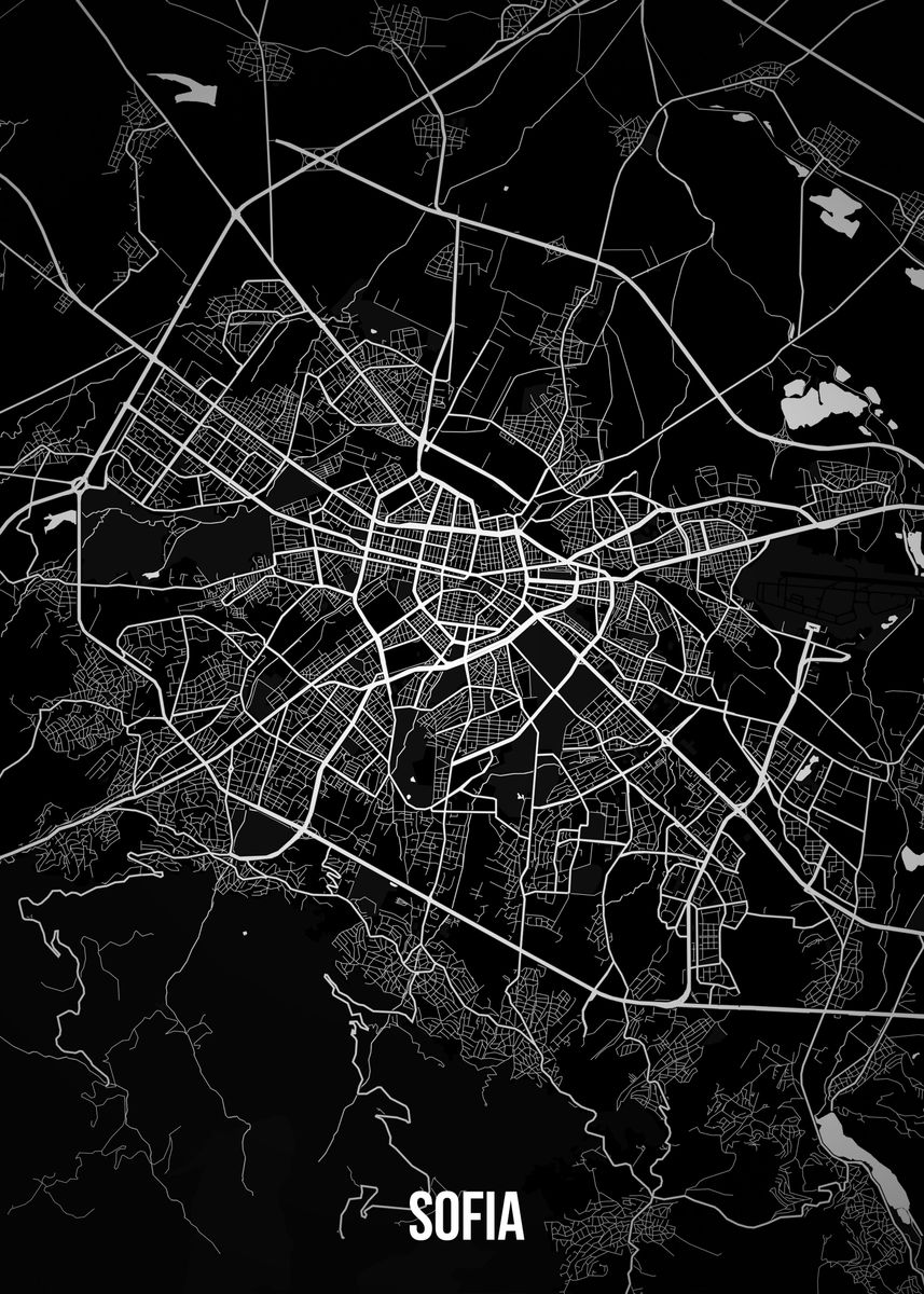 'Sofia dark map' Poster, picture, metal print, paint by LUNGHISTE ...