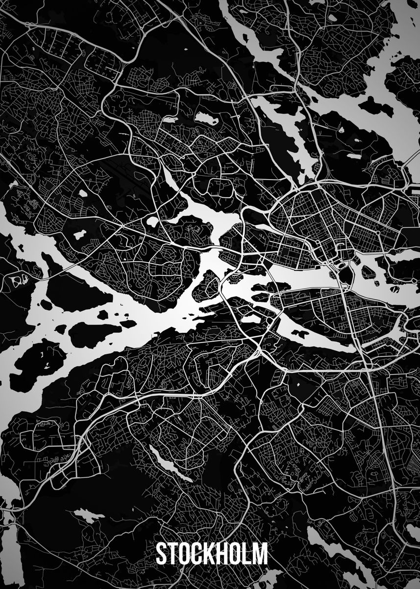 'Stockholm dark map' Poster, picture, metal print, paint by LUNGHISTE ...