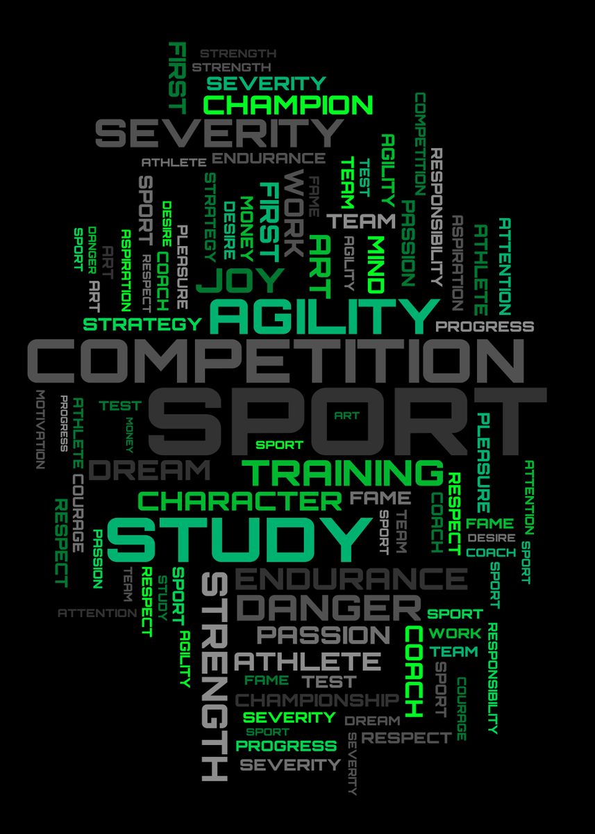 'Green sport text art ' Poster, picture, metal print, paint by ...