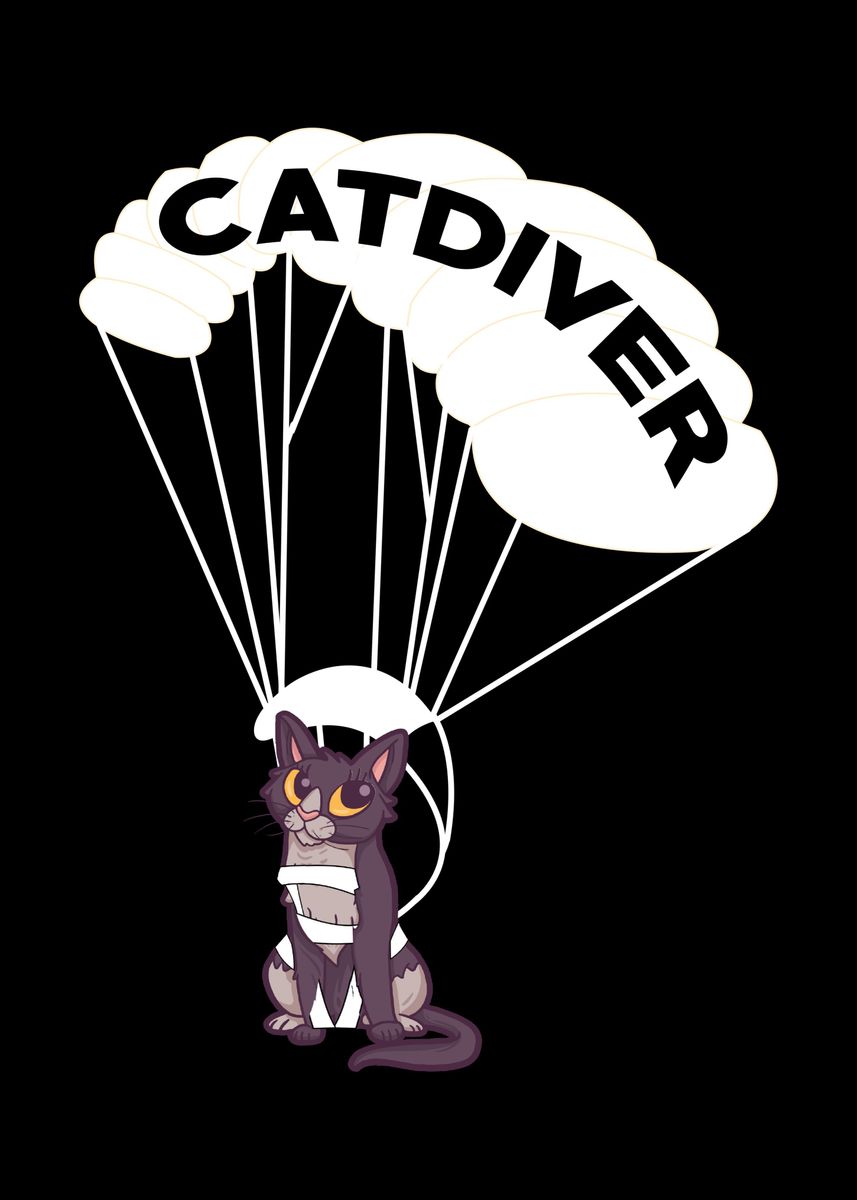 'Skydiving Cat Gift Coach' Poster, picture, metal print, paint by ...