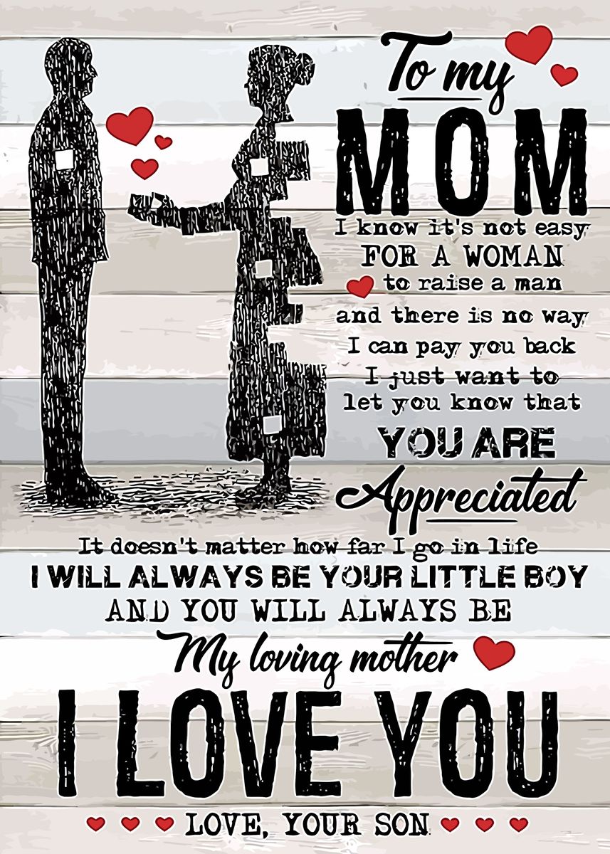 'To My Mom Son To Mom' Poster, picture, metal print, paint by Loves ...