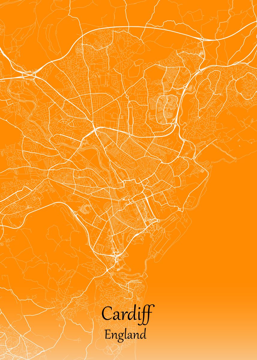 'Cardiff City Map England' Poster, picture, metal print, paint by Gigi ...