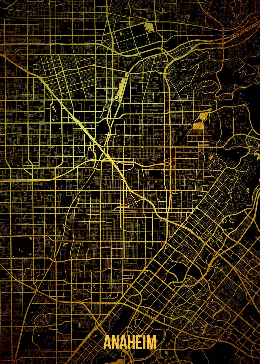 'Anaheim gold map' Poster, picture, metal print, paint by LUNGHISTE ...