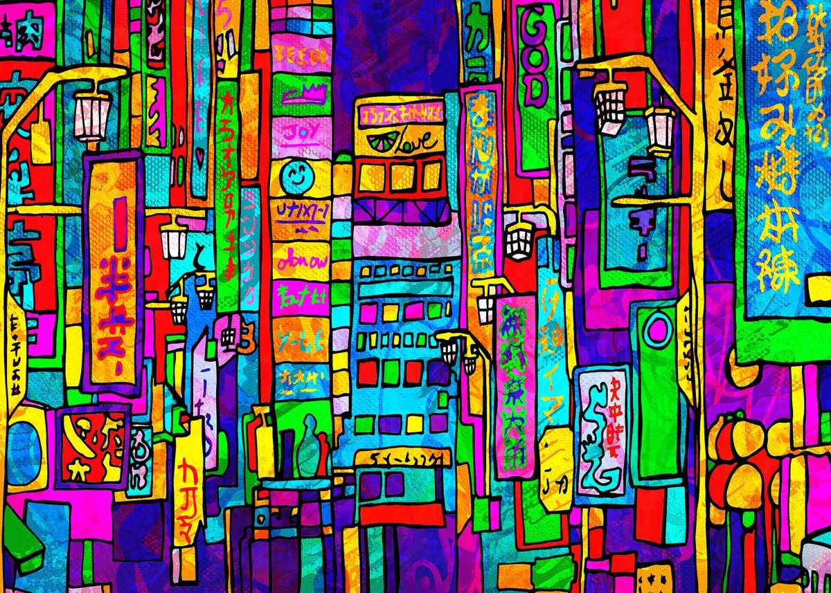 'Trippy Tokyo Kabukicho ' Poster by Jasmin Issaka Art | Displate