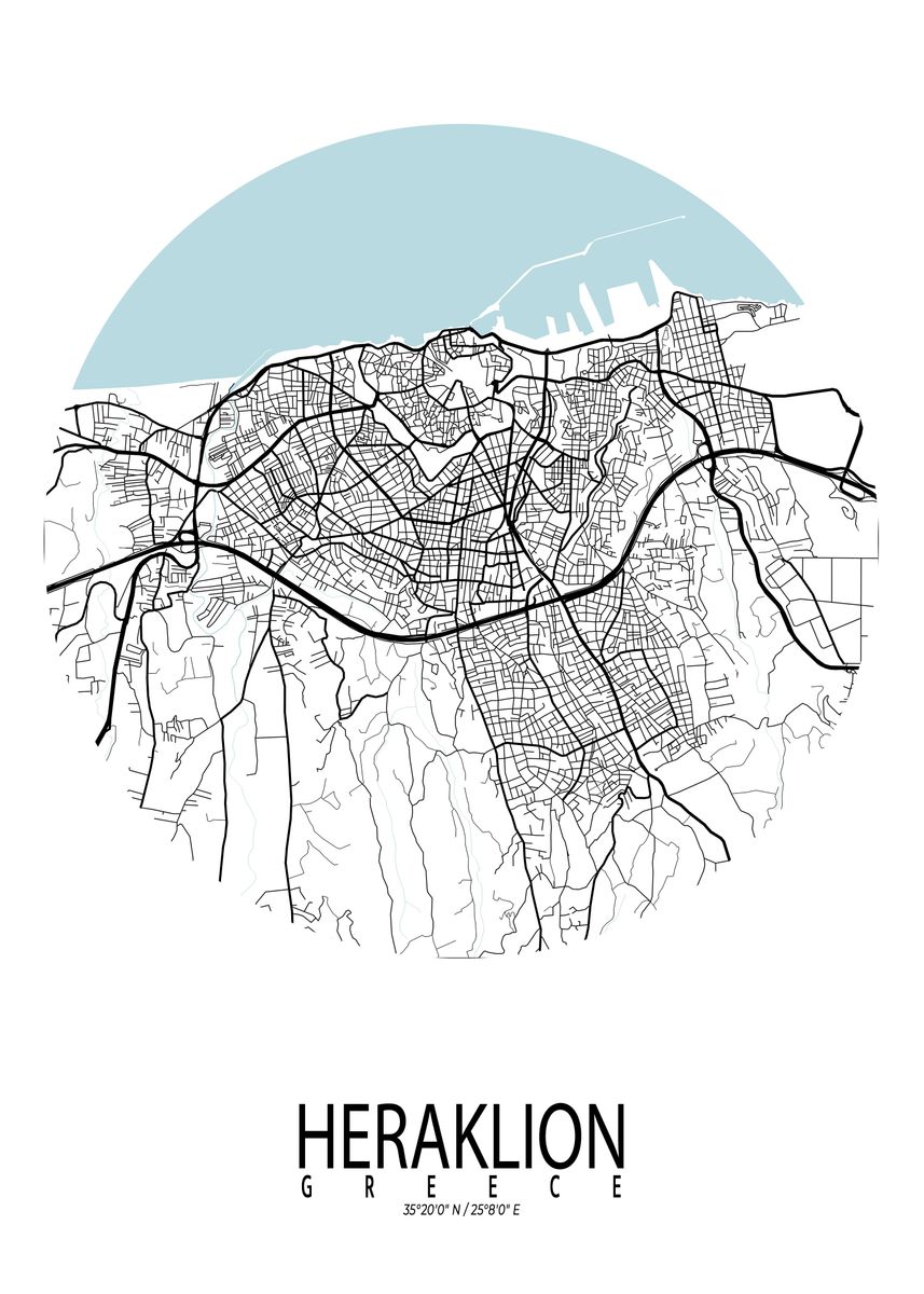 'Heraklion City Map Circle' Poster, picture, metal print, paint by ...