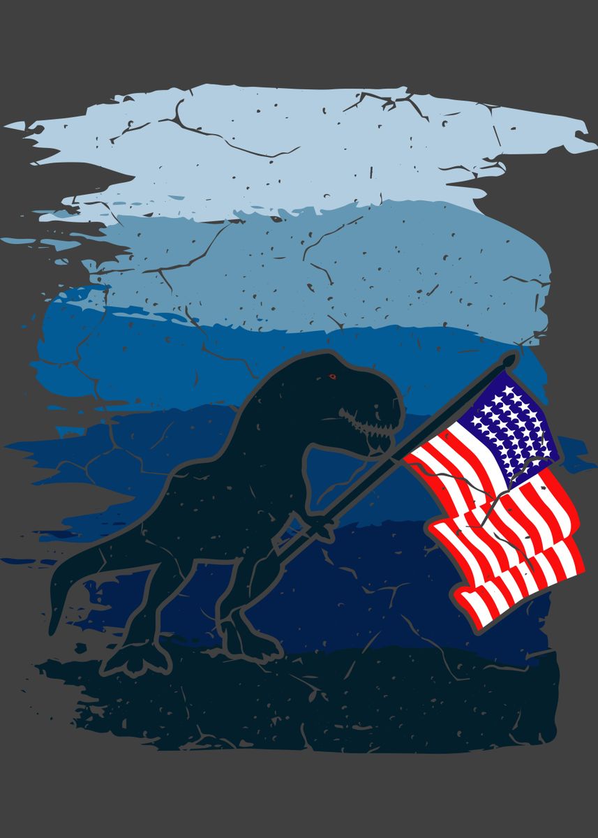 'USA Dinosaur American Flag' Poster, picture, metal print, paint by ...