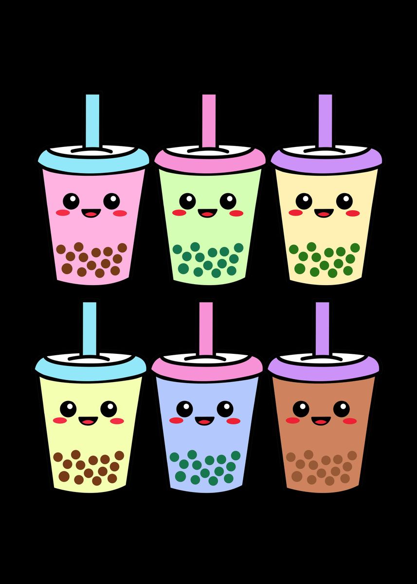 'Boba Teas' Poster, picture, metal print, paint by FunnyGifts | Displate