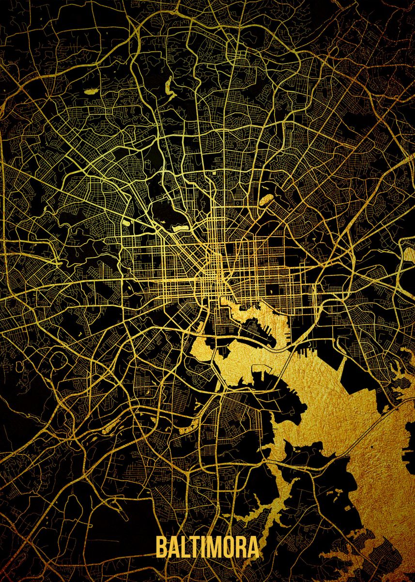 'Baltimora gold map' Poster, picture, metal print, paint by Stefano ...