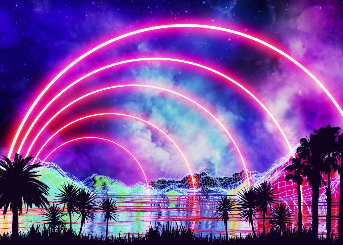 'Neon palm landscape Ark' Poster by Synthwave 1950 | Displate