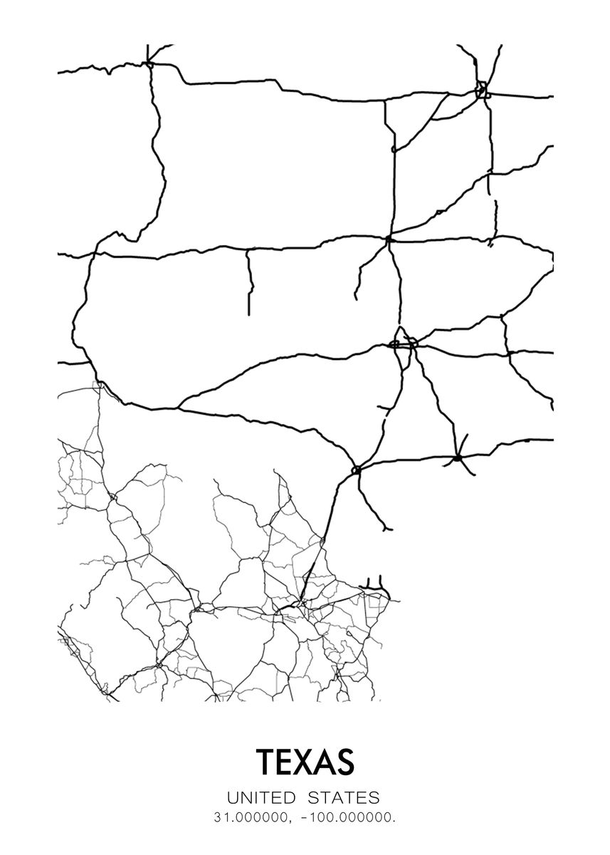 'Texas Road Map' Poster, picture, metal print, paint by Aliigal Artwork ...