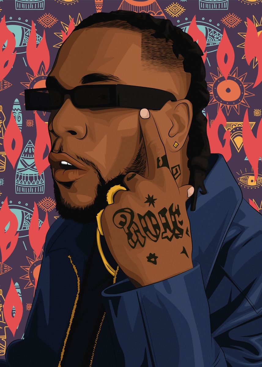 'Burna Boy' Poster, picture, metal print, paint by Anjola Agosu | Displate