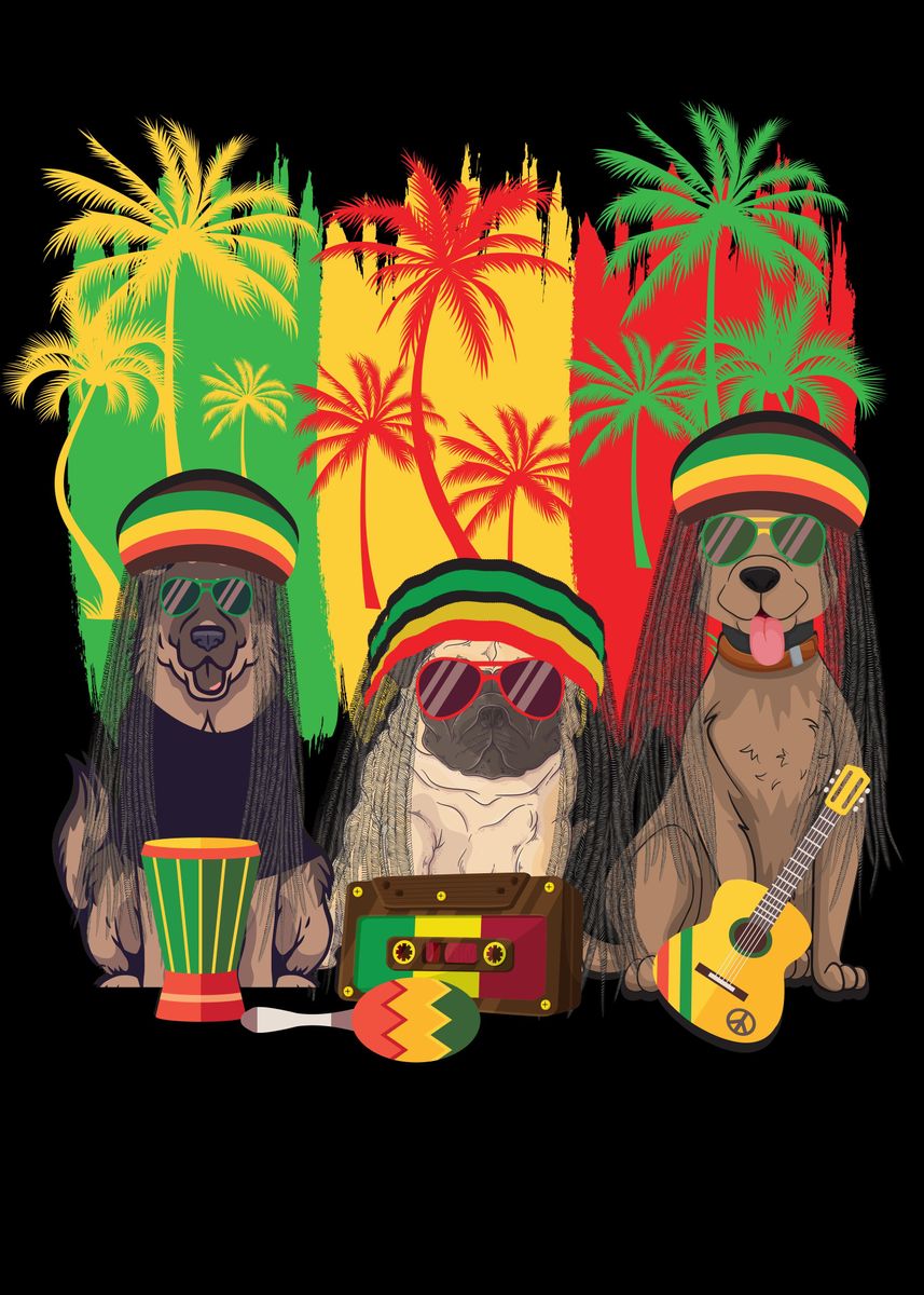 'Reggae Rastafari Dogs' Poster, picture, metal print, paint by Muhammed ...