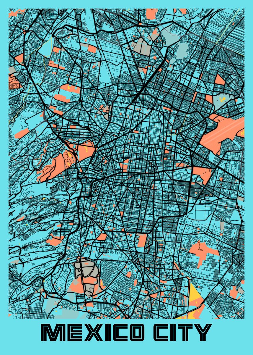 'Mexico City Gloria Map' Poster, picture, metal print, paint by Tien ...