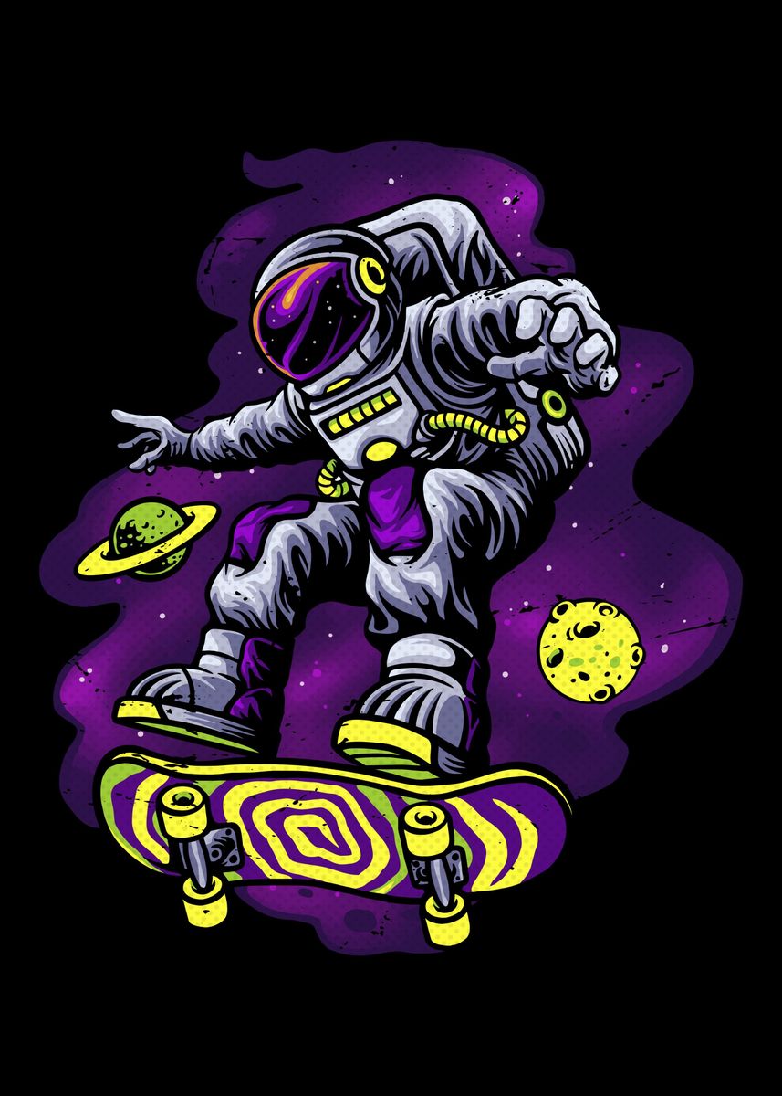 'Astronaut Skate' Poster, picture, metal print, paint by John DonJoe ...