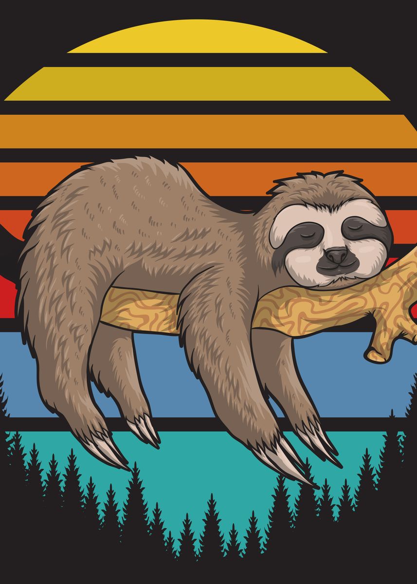 'Sloth cute' Poster, picture, metal print, paint by Charmaine | Displate