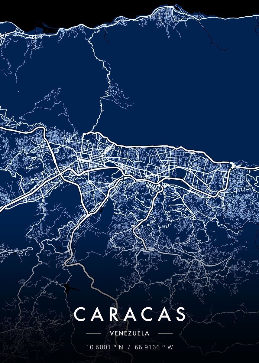 'Caracas City Map Blueprint' Poster, picture, metal print, paint by ...