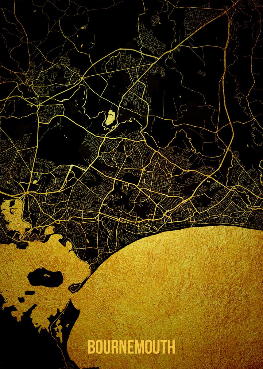 'Bournemouth gold map' Poster, picture, metal print, paint by Stefano ...