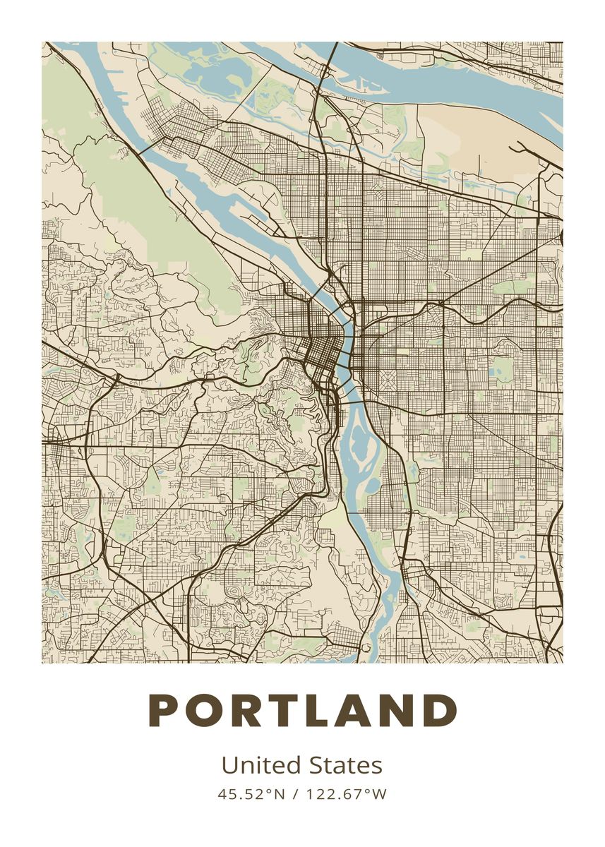 'Portland City Map' Poster by Tarendra Studio | Displate