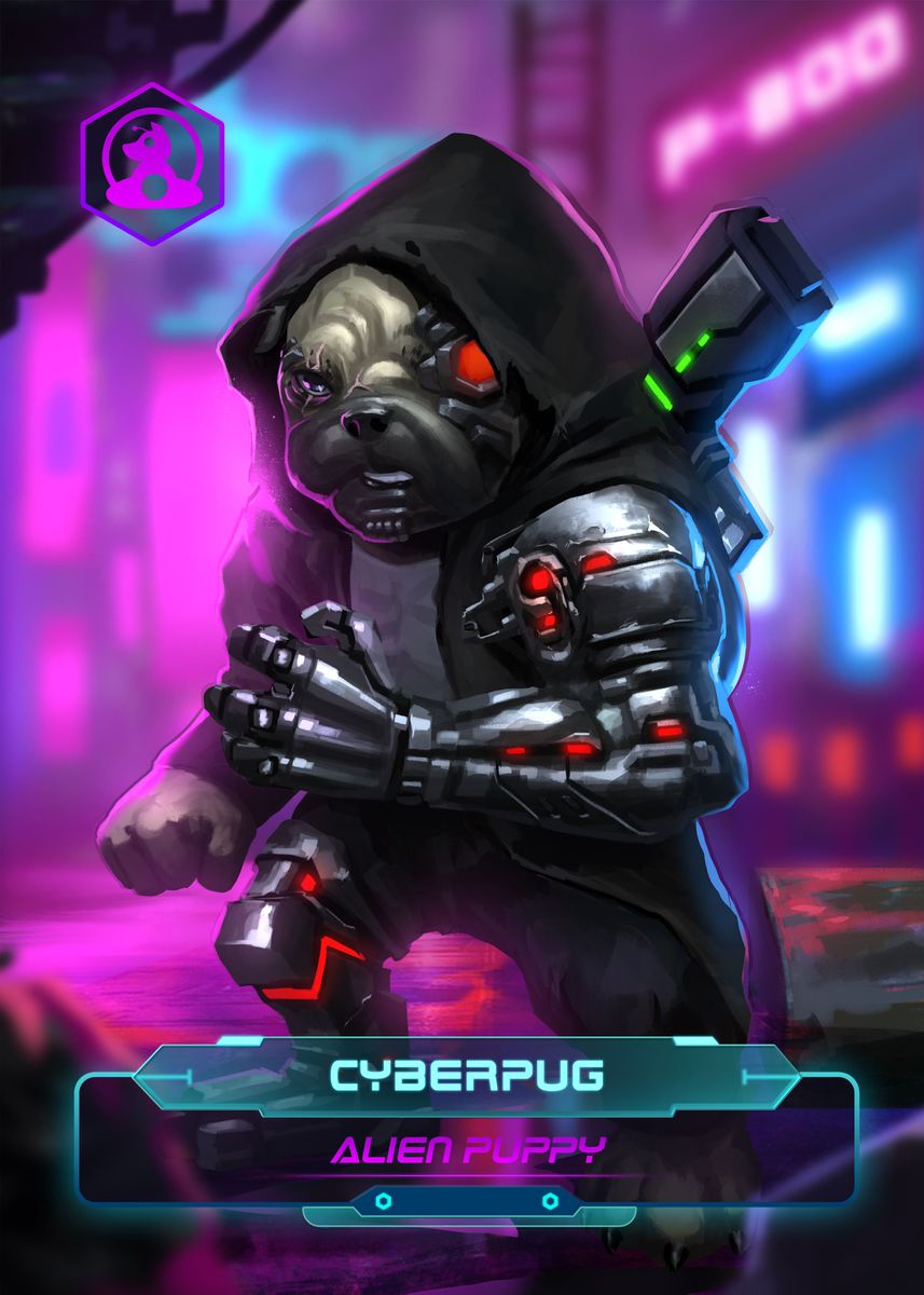 'Cyberpug' Poster, picture, metal print, paint by Spacetopia Games ...