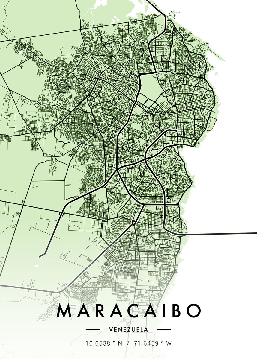 'Maracaibo City Map Green' Poster, picture, metal print, paint by MVDZ ...